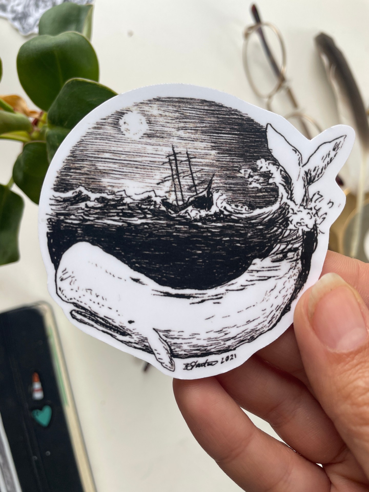 Moby Dick (Inktober art) – Vinyl sticker - Bee Stanton Creative